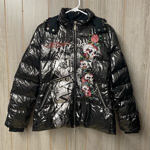 Ed Hardy Jackets & Coats | Rare Ed Hardy Skulls And Roses Puffer Jacket ...